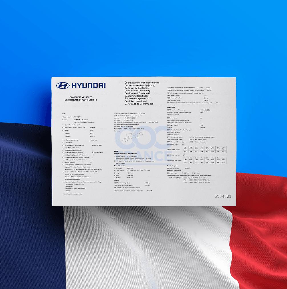 Certificat de Conformité Hyundai Officiel | COC Hyundai UE